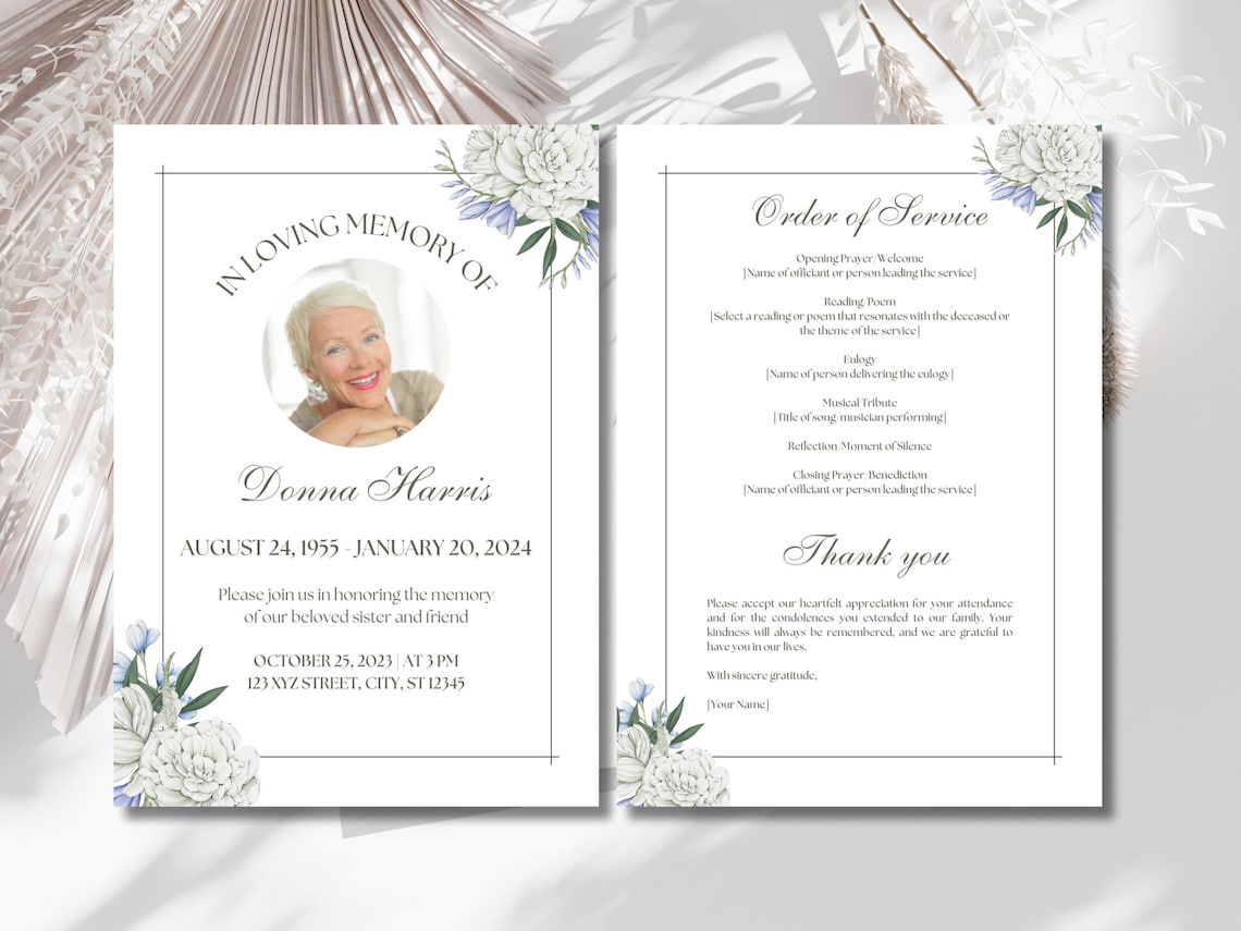 Beautiful Funeral Program for Women, Obituary Template, Celebration of ...