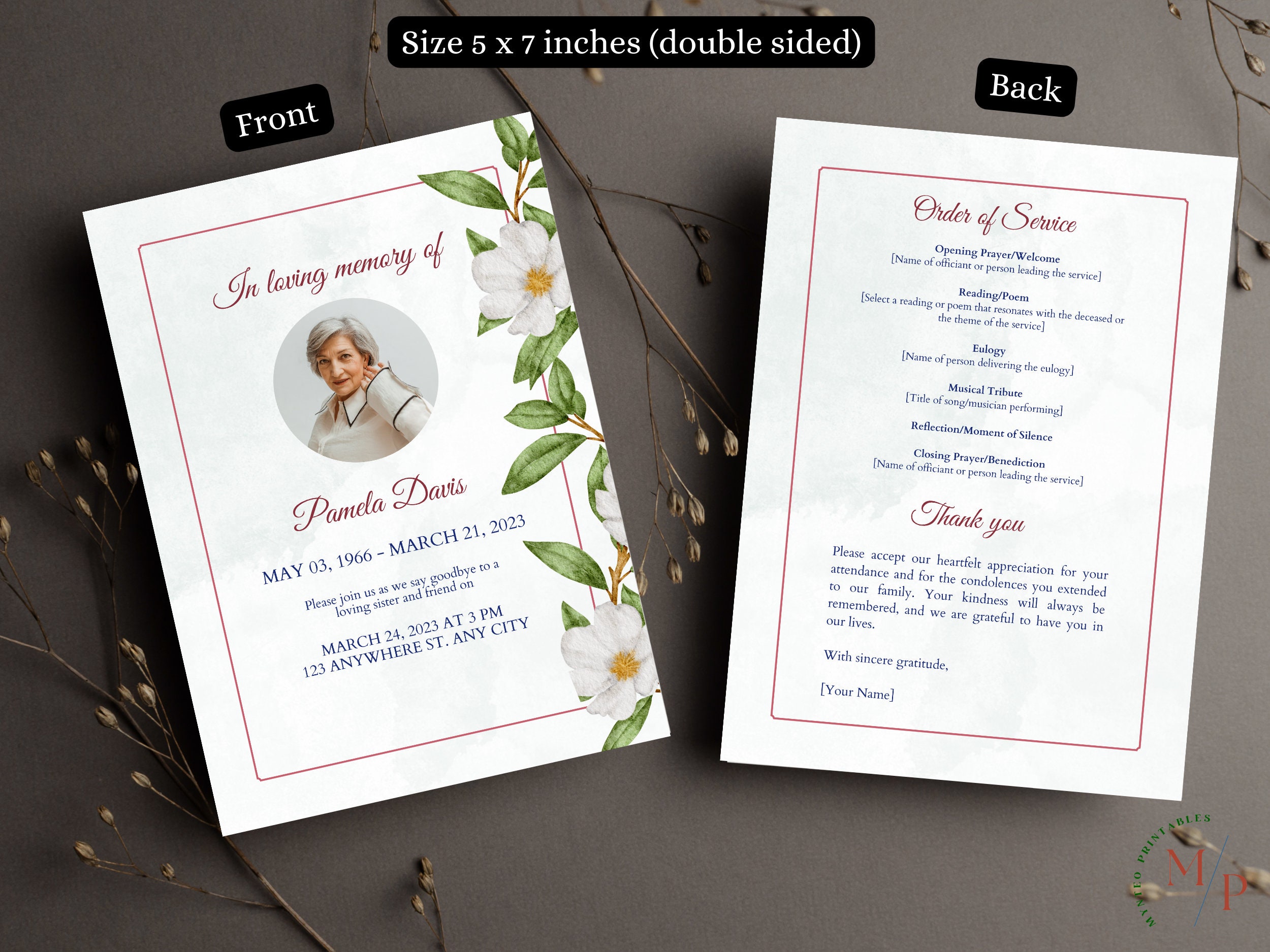 Beautiful Funeral Program for Women, Obituary Template, Celebration of ...