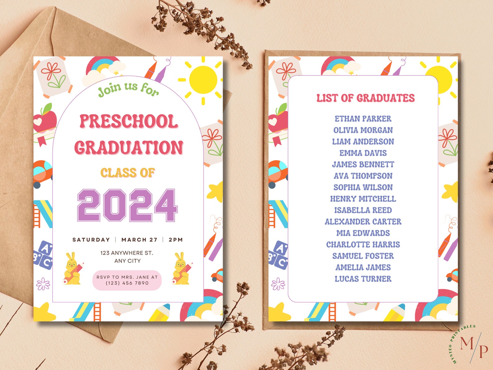 Preschool Graduation Invitation Editable Kindergarten Graduation ...