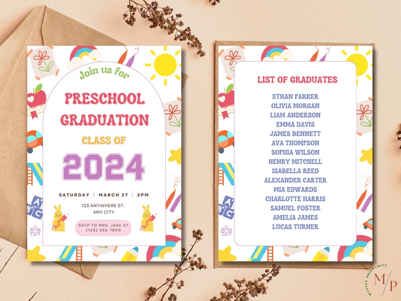 Preschool Graduation Invitation Editable Kindergarten Graduation ...