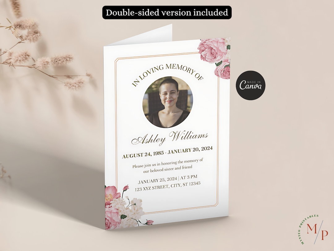 Beautiful Funeral Program for Women, Obituary Template, Celebration of ...