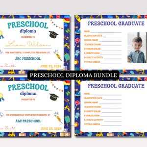 Editable Preschool Diploma for Boys Printable Kindergarten Graduation ...
