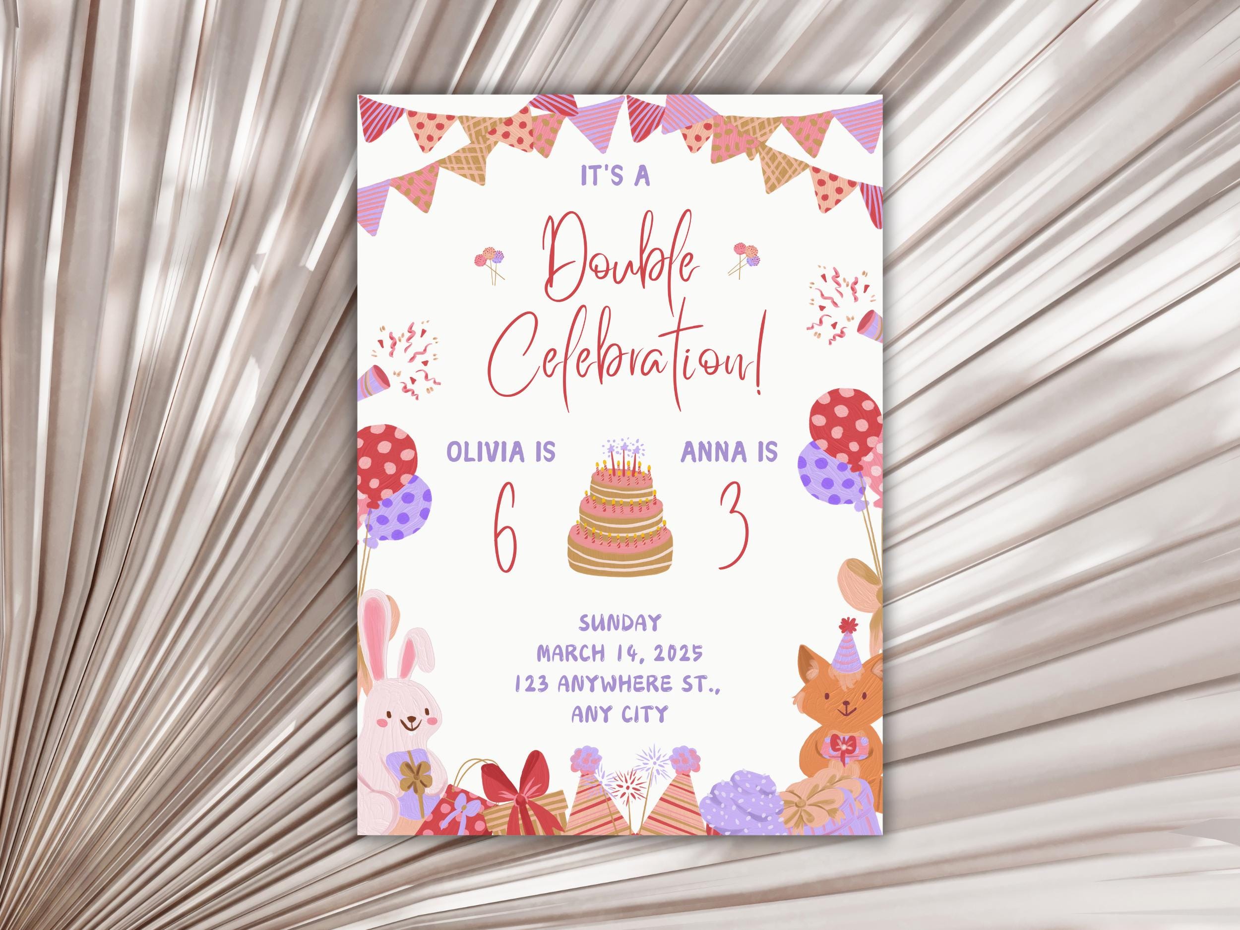 Editable Double Birthday Invitation | Sibling Birthday Invitation ...