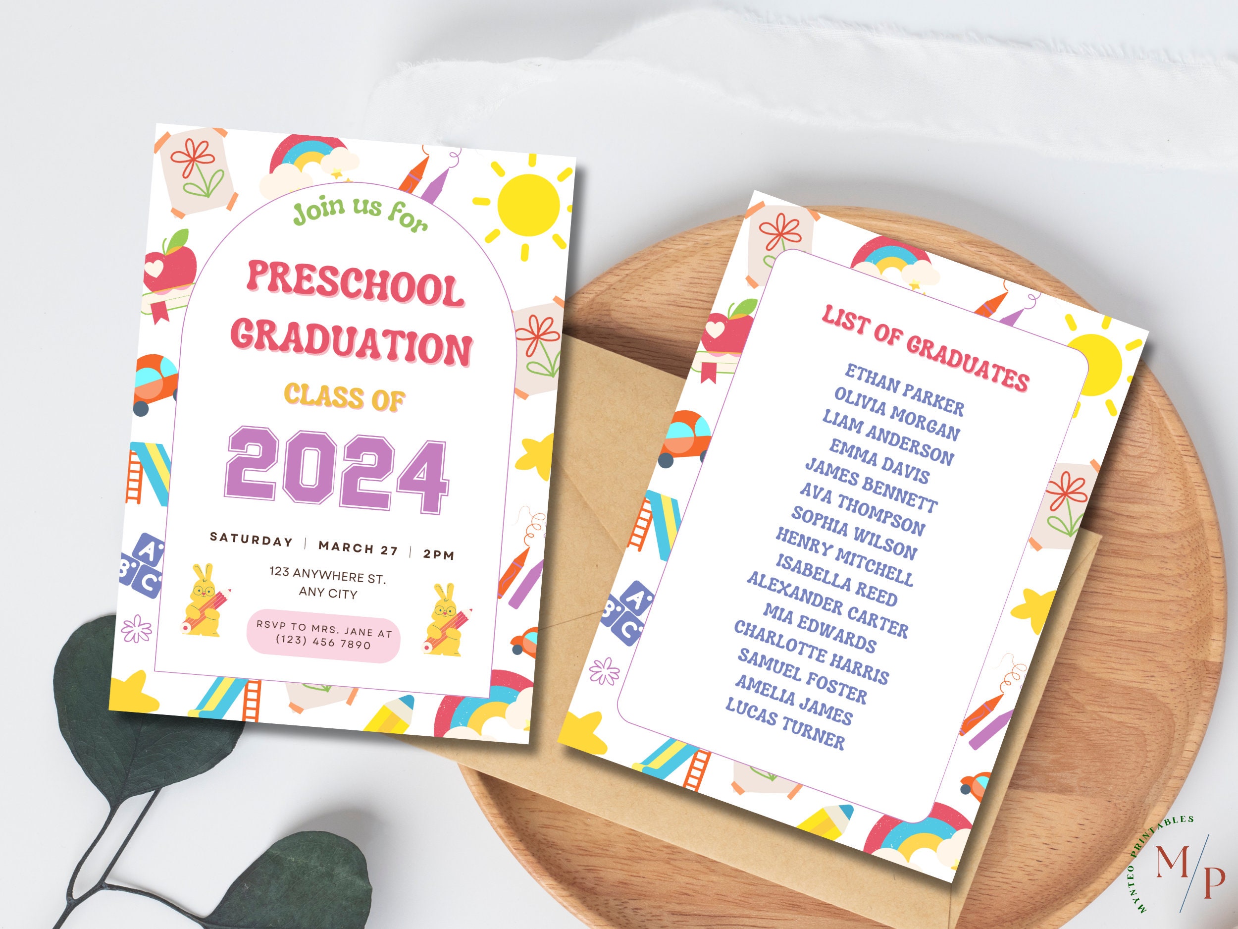 Preschool Graduation Invitation Editable Kindergarten Graduation ...