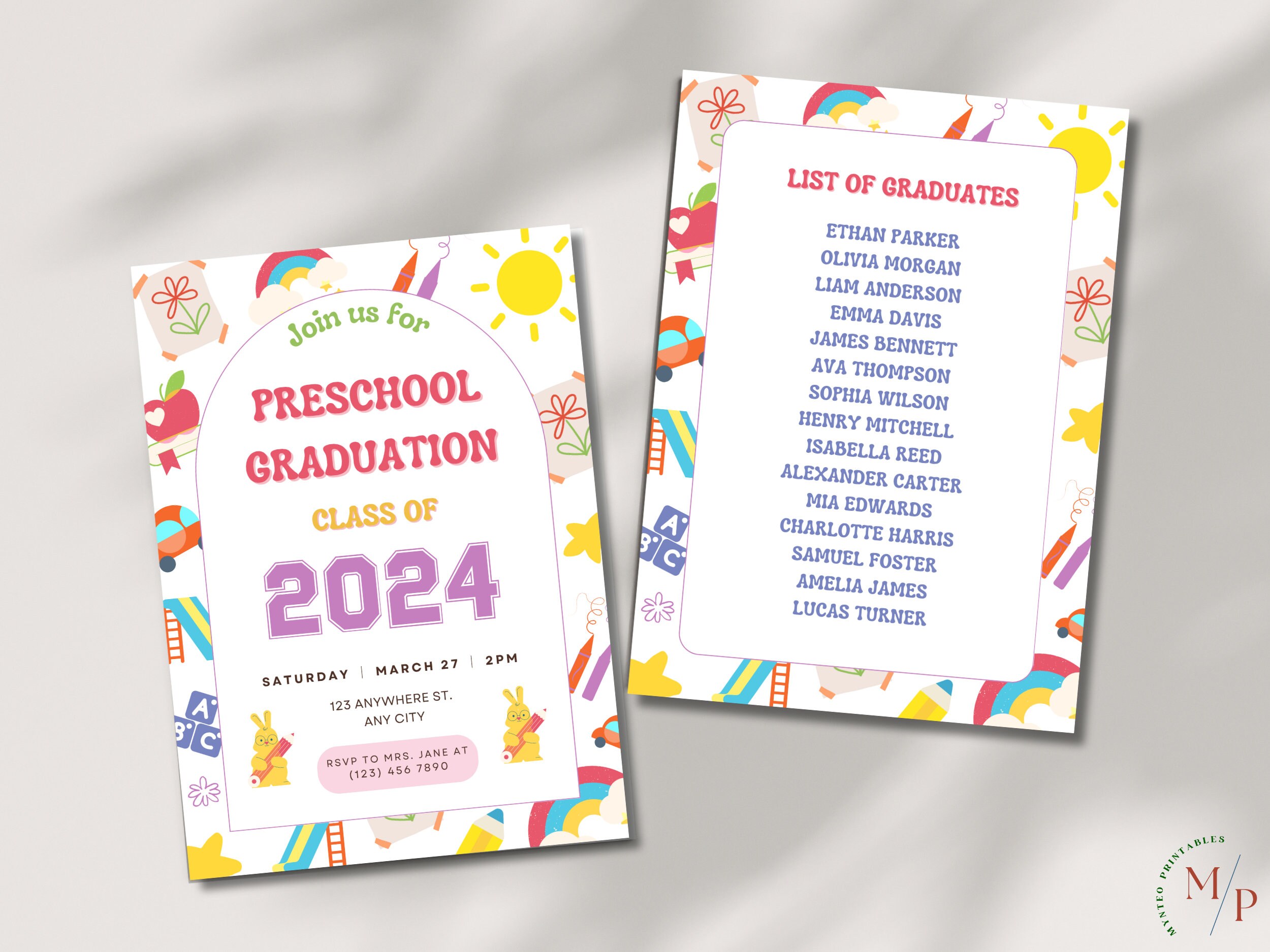 Preschool Graduation Invitation Editable Kindergarten Graduation ...