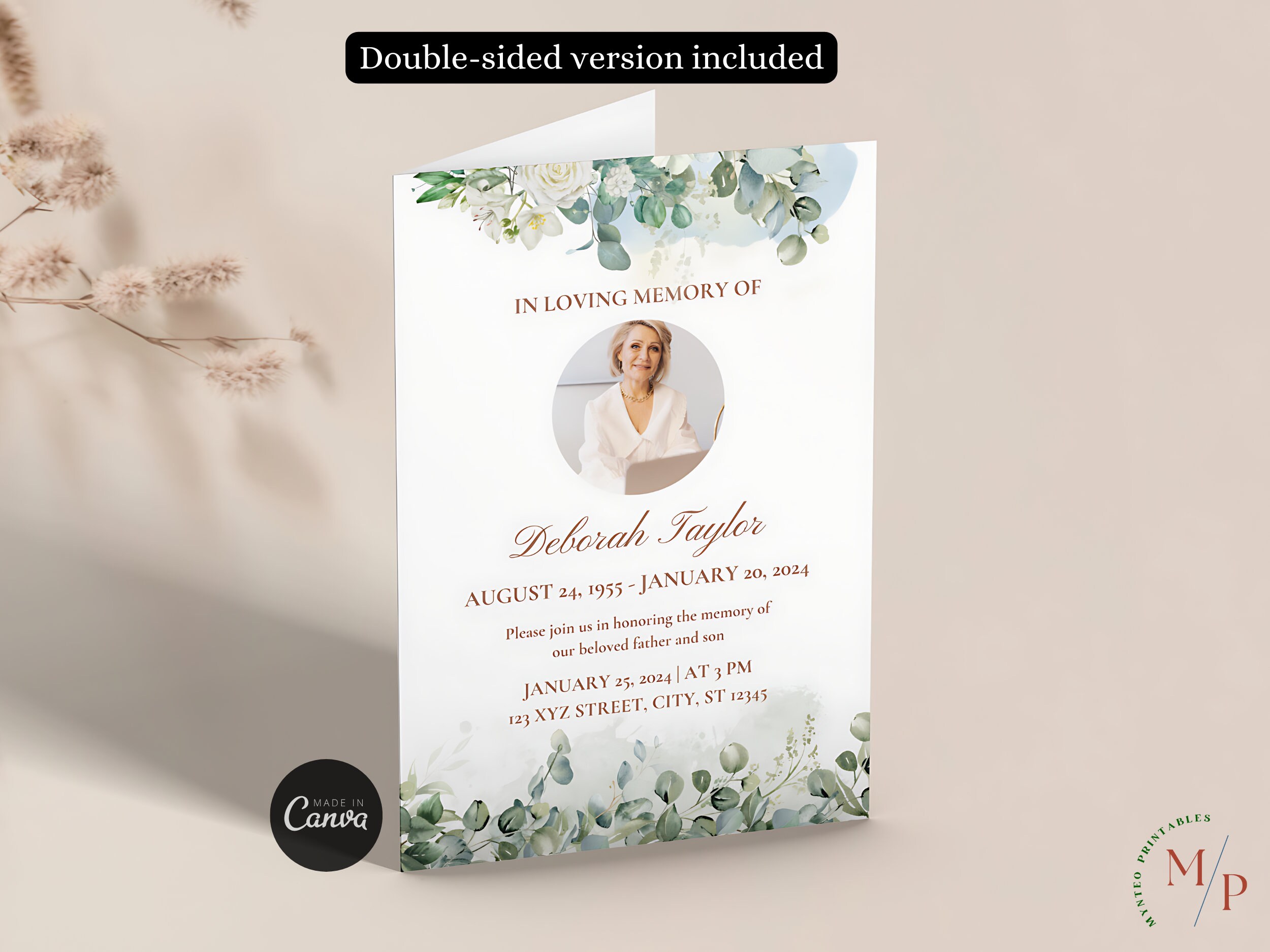 Beautiful Funeral Program for Women, Obituary Template, Celebration of ...