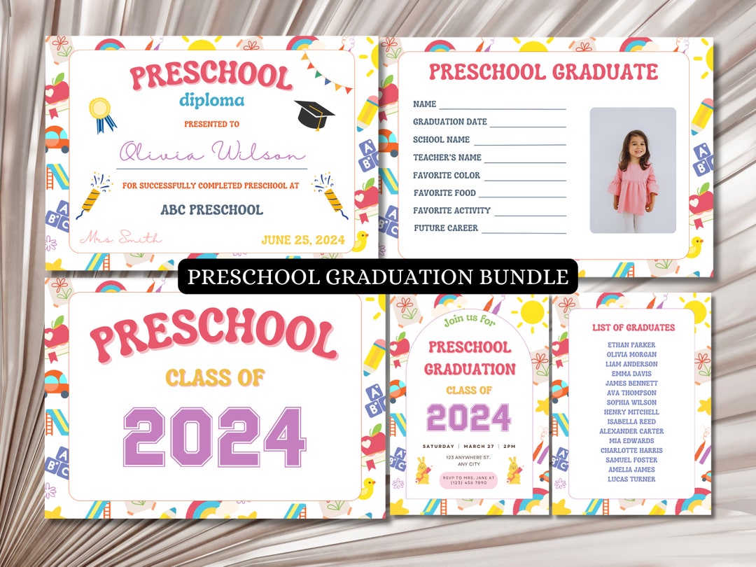 Editable Preschool Graduation Invitation | Pre-k Graduation Bundle for ...