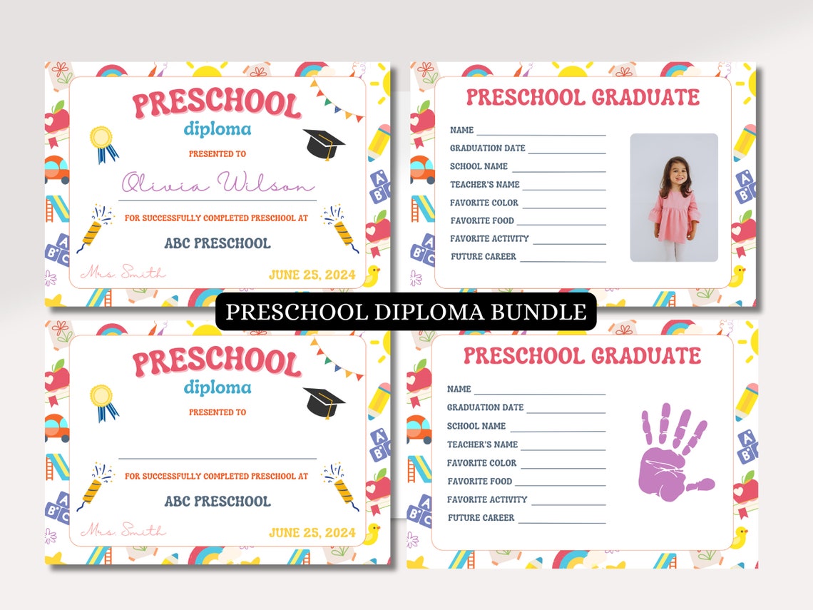 Editable Preschool Diploma | Printable Kindergarten Graduation Diploma ...