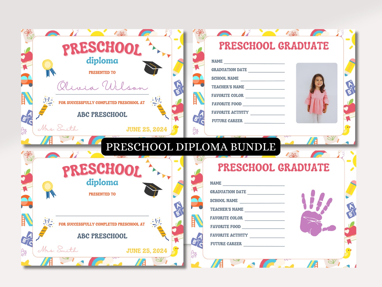 Editable Preschool Diploma | Printable Kindergarten Graduation Diploma ...
