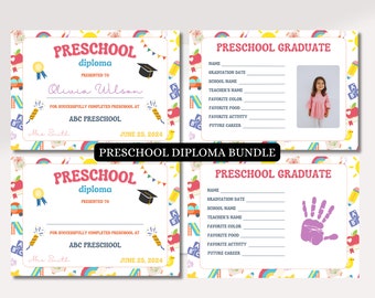 Preschool Graduation Certificate Template Editable Graduation Diploma ...
