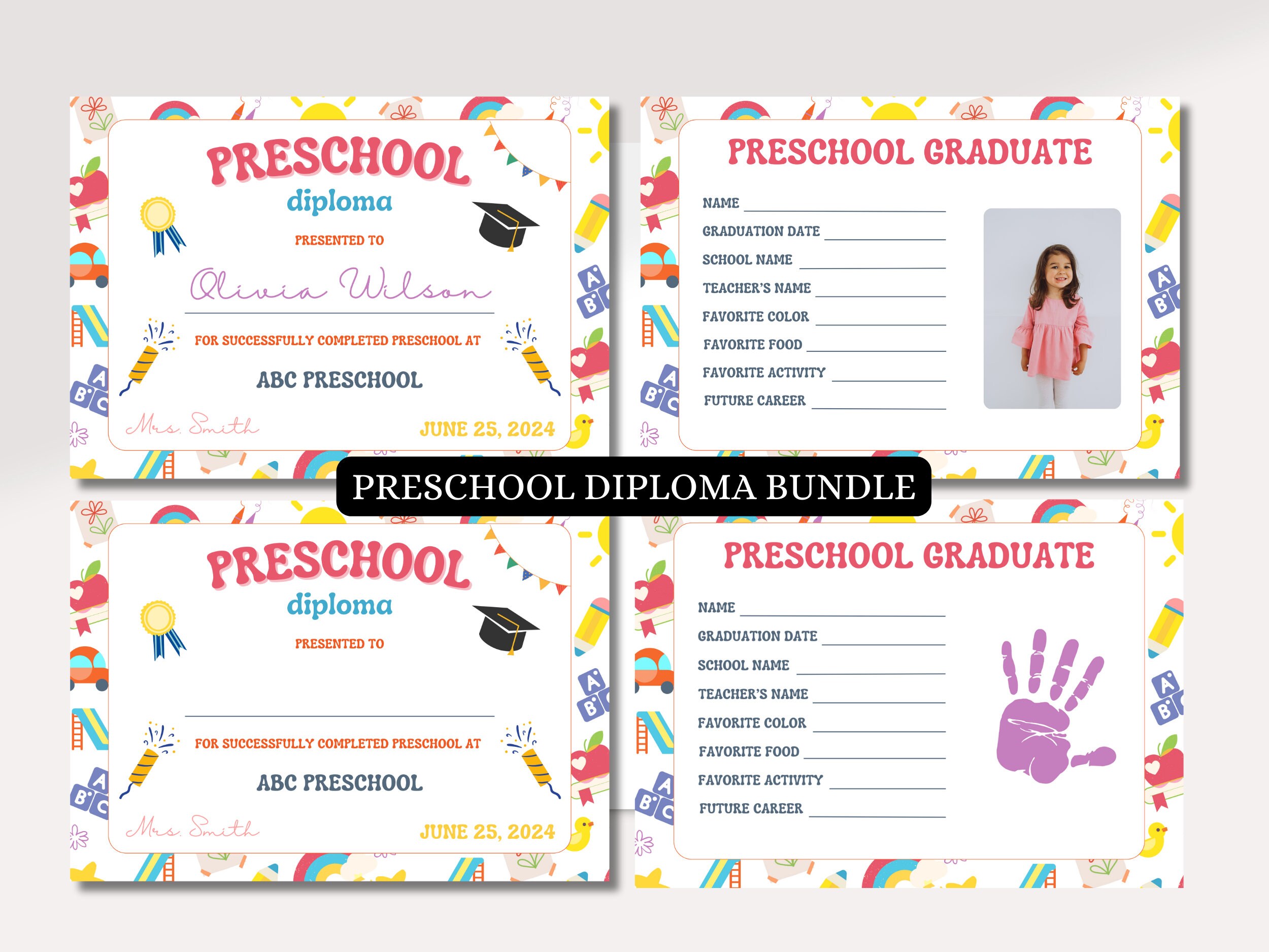 Editable Preschool Diploma | Printable Kindergarten Graduation Diploma ...