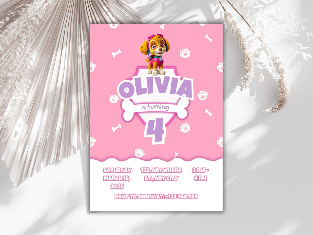 Editable Skye Birthday Invitation Paw Patrol Skye Birthday Invitation ...