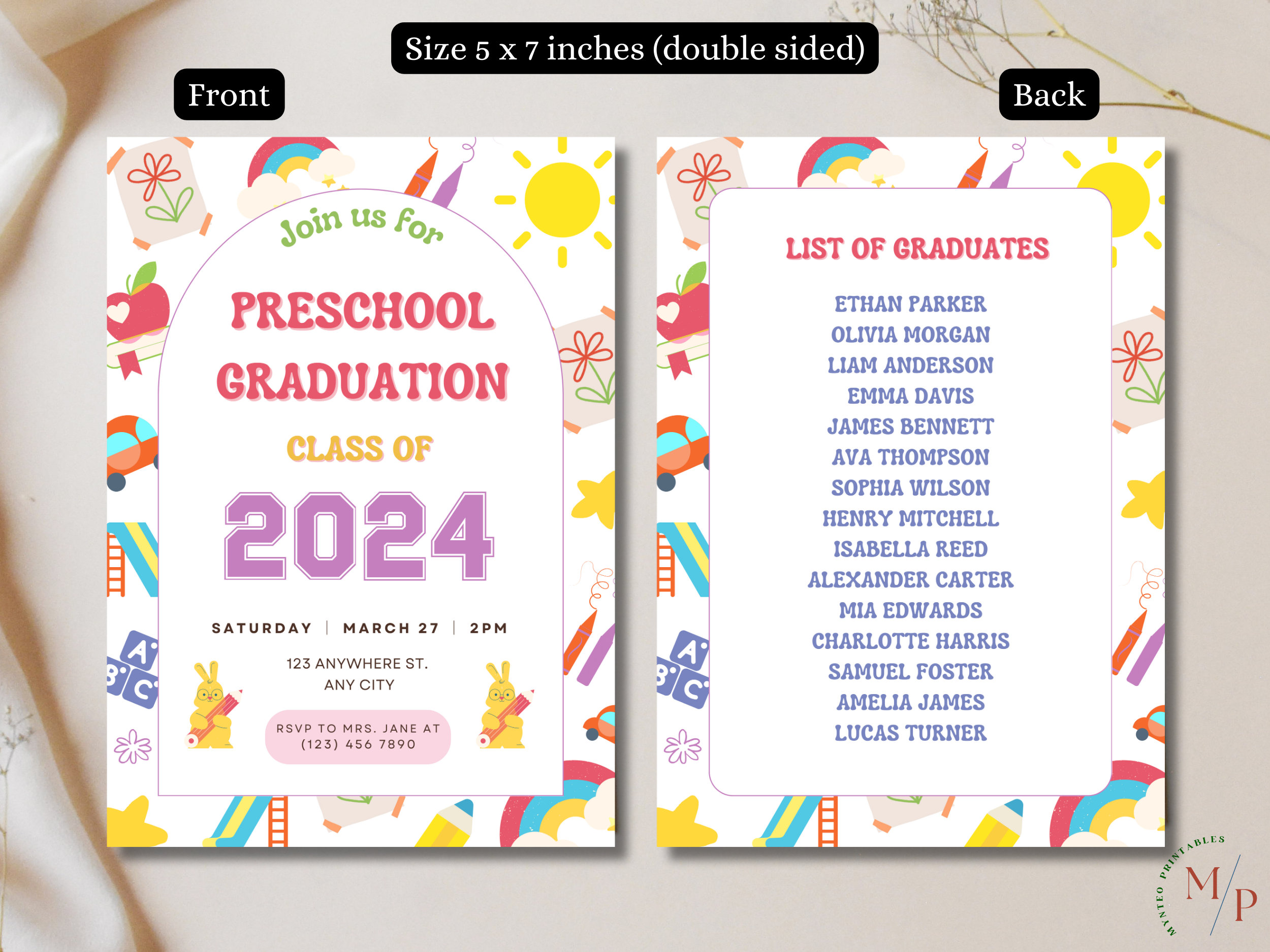 Preschool Graduation Invitation Editable Kindergarten Graduation ...