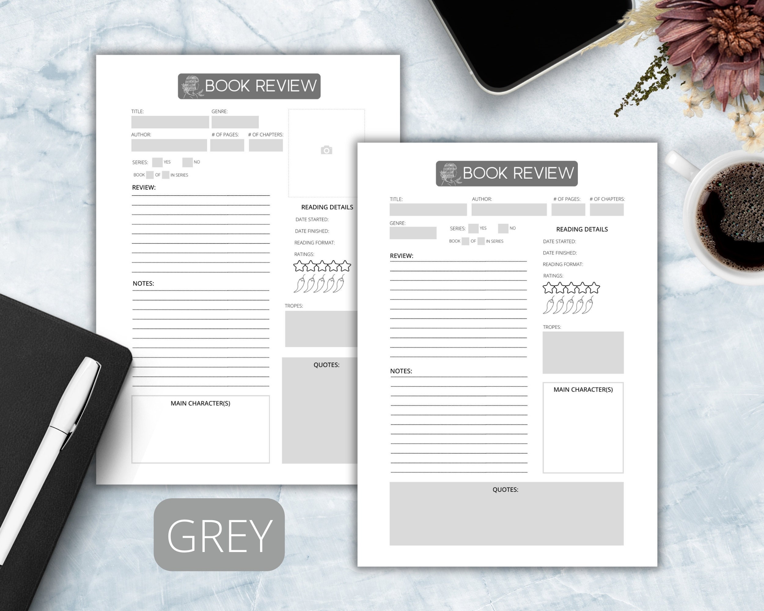 Printable Book Review Templates, Digital PDF Printable Review Template ...