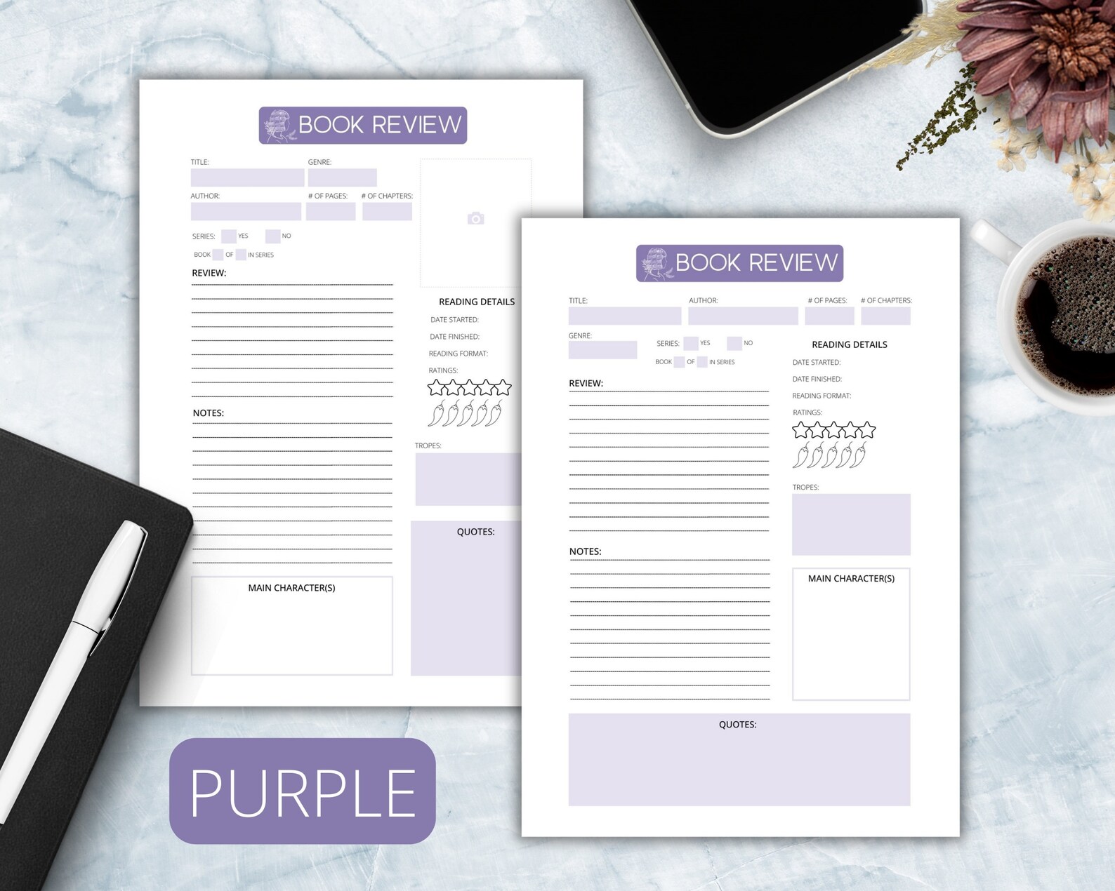 Printable Book Review Templates, Digital PDF Printable Review Template ...