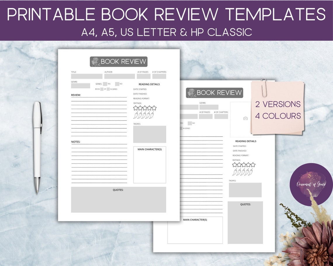 Printable Book Review Templates, Digital PDF Printable Review Template ...