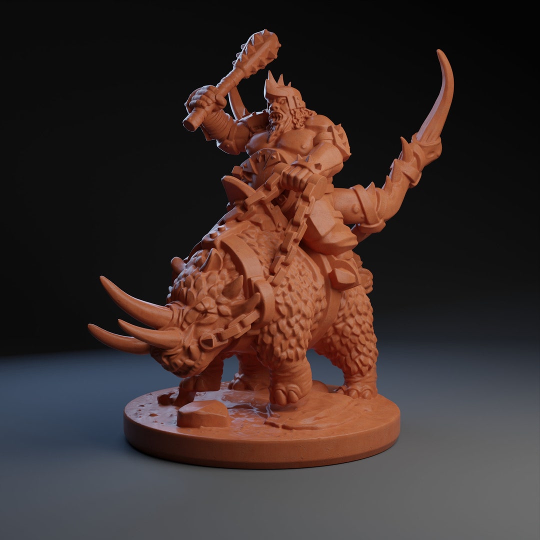 Bruiser on Bull Rhinox Ogre Kingdom Wargaming TTRPG 10mm Scale - Etsy
