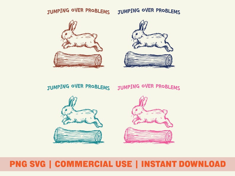 Funny Bunny Jumping Over Log PNG SVG, Jumping Over Problems Digital ...