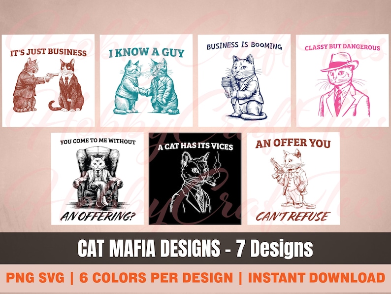 Mafia Cat PNG SVG Bundle, Funny Gangster Cat Clipart, Feline Mobster ...
