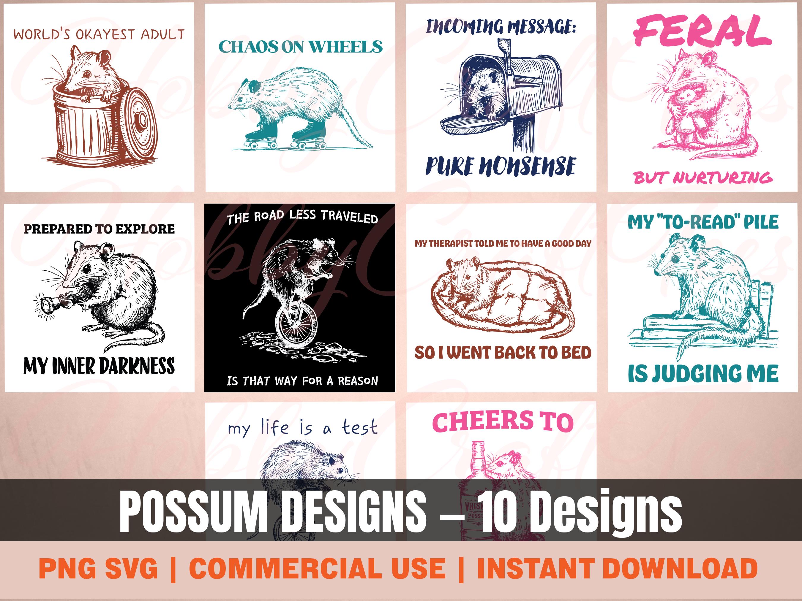 Possum Design Bundle PNG SVG, Funny Possum Clipart Set Digital Download ...