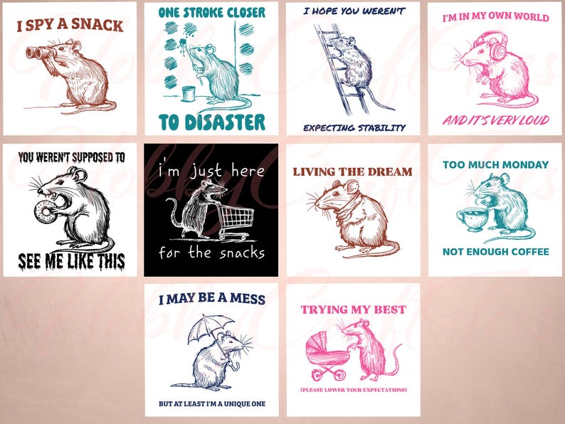 Rat Design Bundle PNG SVG, Funny Rat Clipart Set Digital Download ...