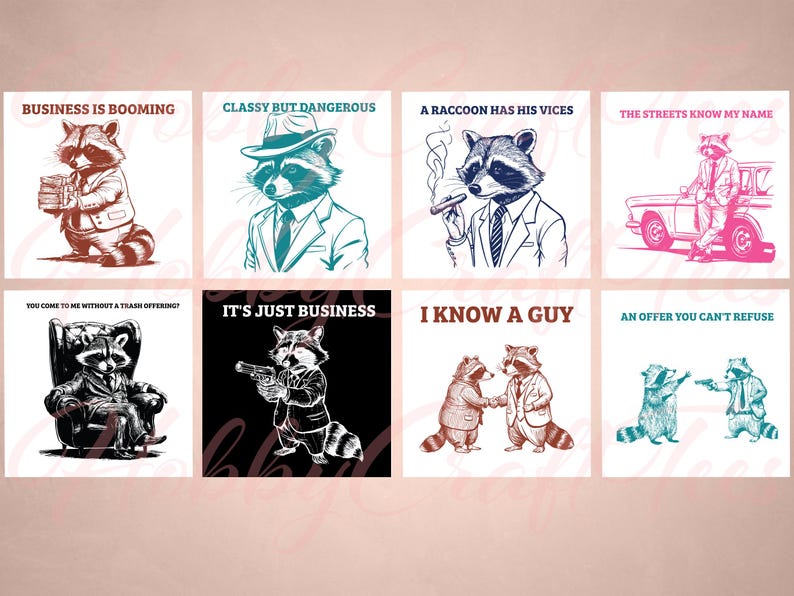 Raccoon Mafia PNG SVG Digital Download Bundle, 8 Mafia Raccoon Designs ...