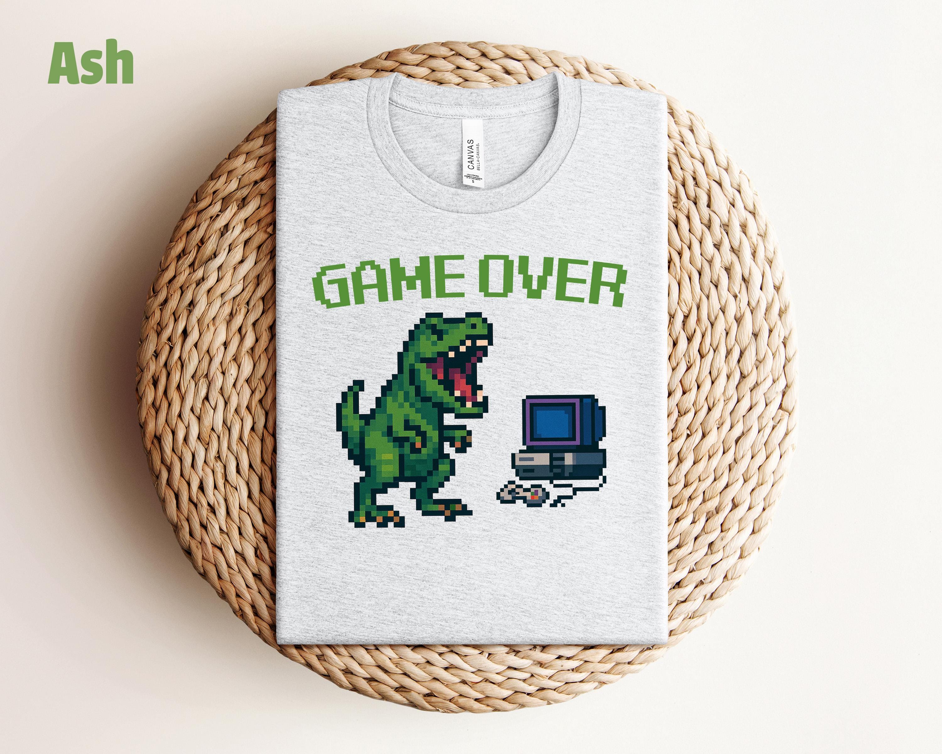 Pixelated T-rex Game Over T-shirt, Retro Dinosaur Roaring at TV and ...