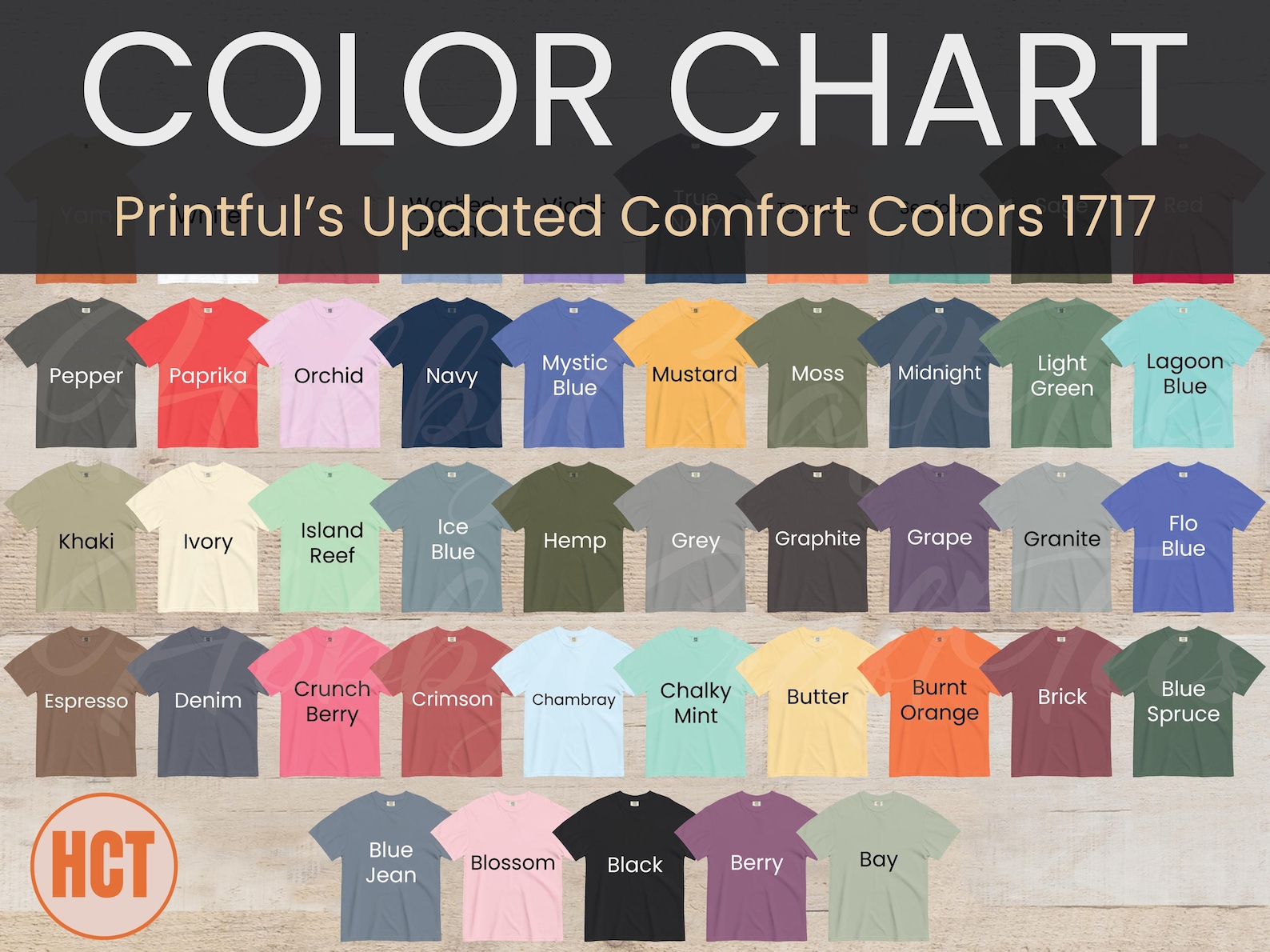 UPDATED 2025 Comfort Colors 1717 Color Chart for Printful Users ...