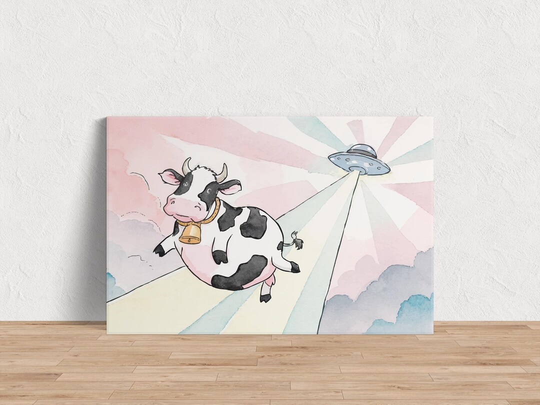 Funny Cow UFO Art Print, Cow Art Print Wall Art, Humorous Art Print ...