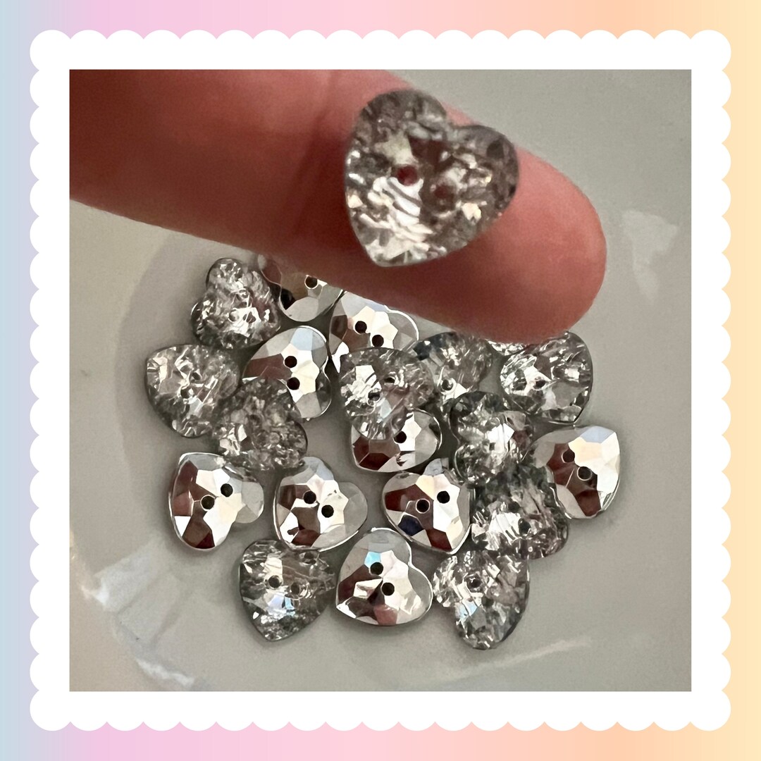 Silver Diamanté Buttons, Silver Heart Buttons, Sparkly Silver Buttons ...