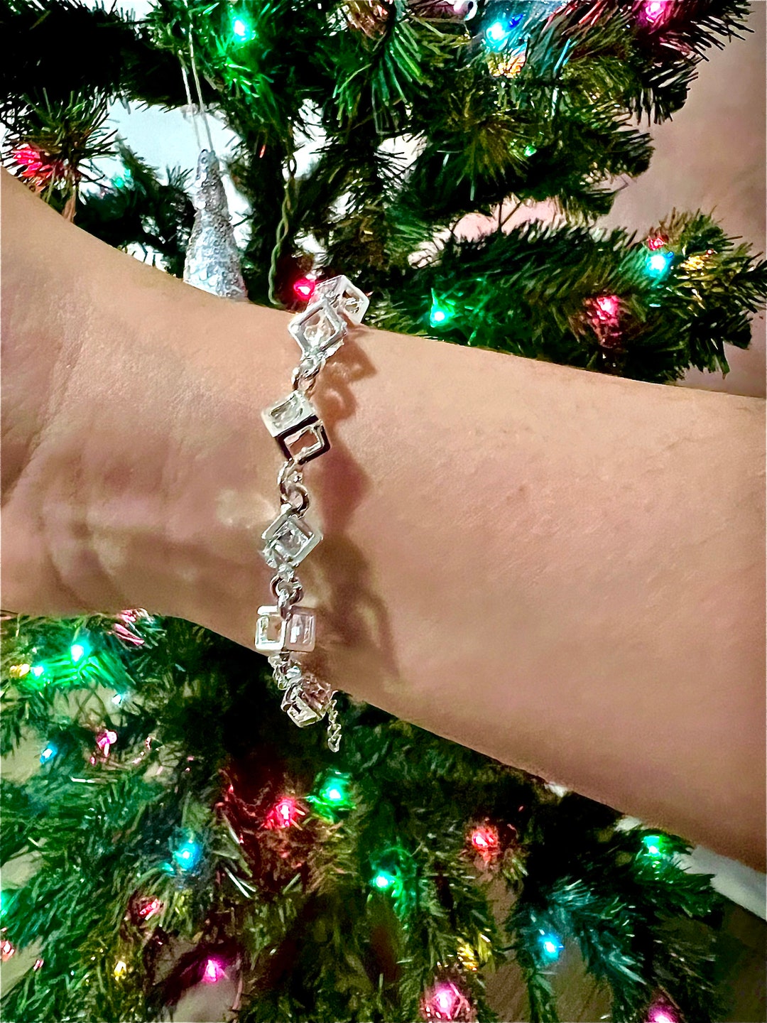 925 Steerling Silver Crystal Cube Bracelet - Etsy