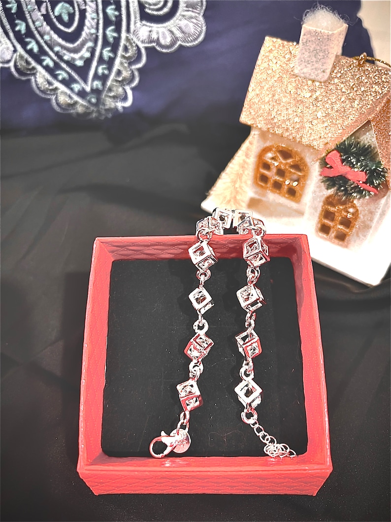 925 Steerling Silver Crystal Cube Bracelet - Etsy