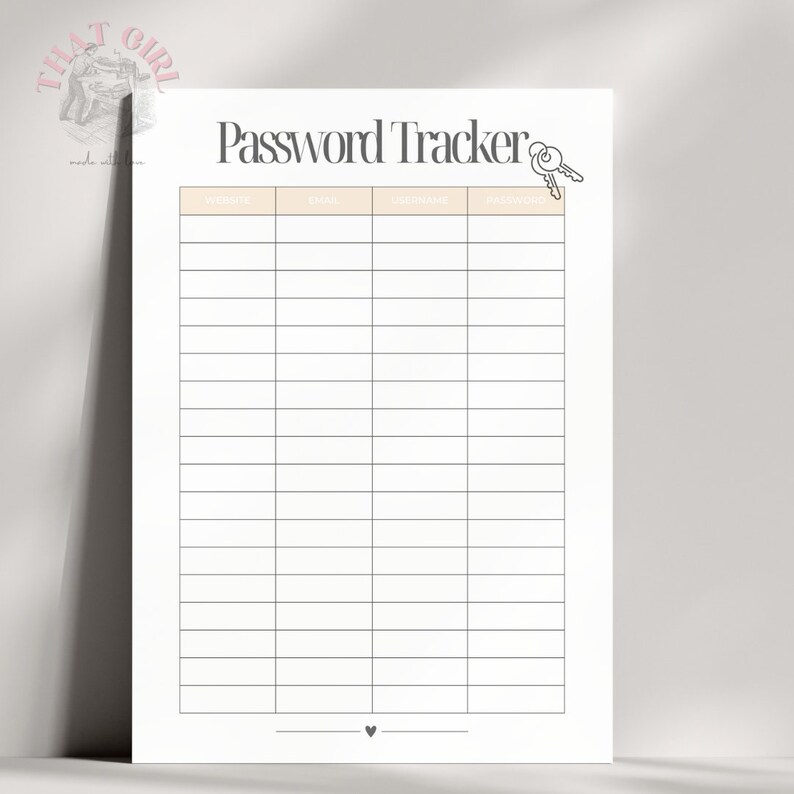 Printable Password Tracker Fillable Password Organizer Minimalistic ...