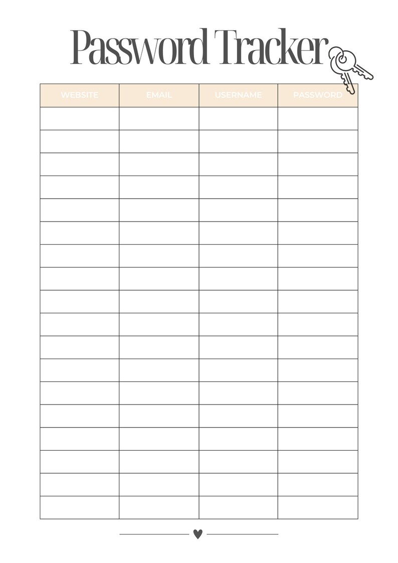 Printable Password Tracker Fillable Password Organizer Minimalistic ...
