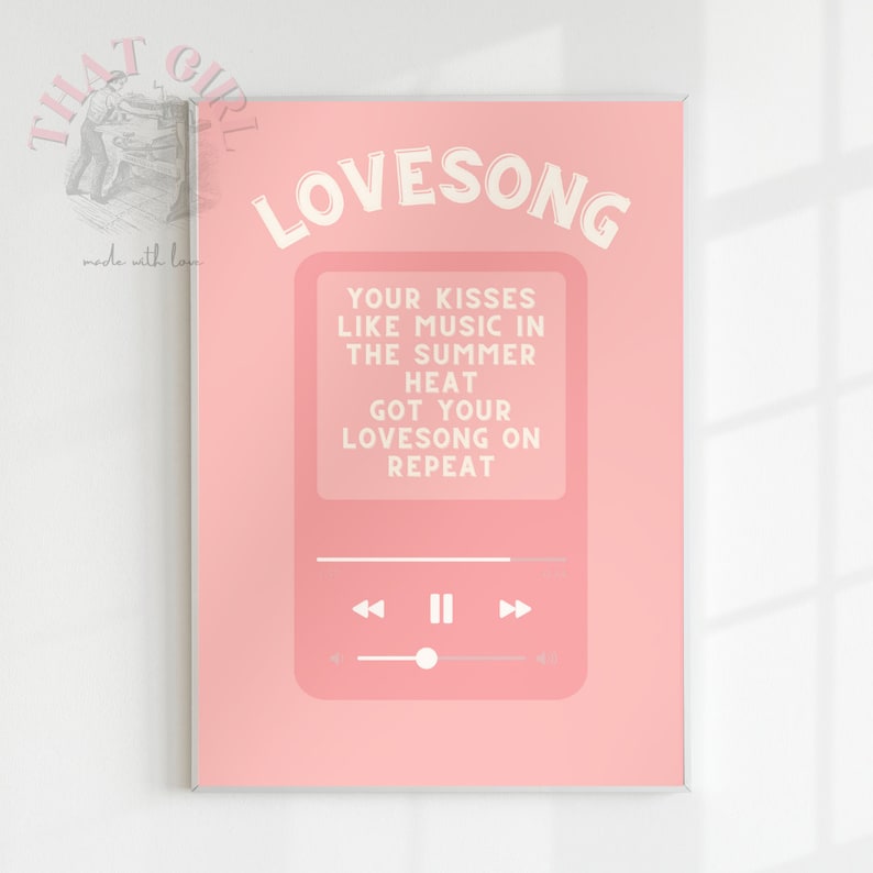 Love Poster Pink Preppy Wall Art Lovesong Art Print Retro Printable ...