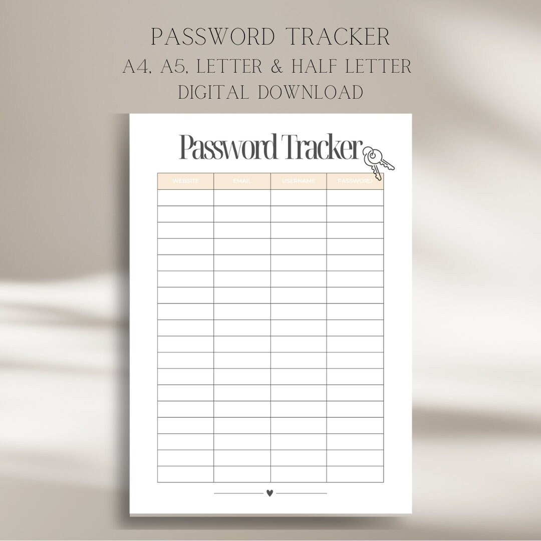 Printable Password Tracker Fillable Password Organizer Minimalistic ...