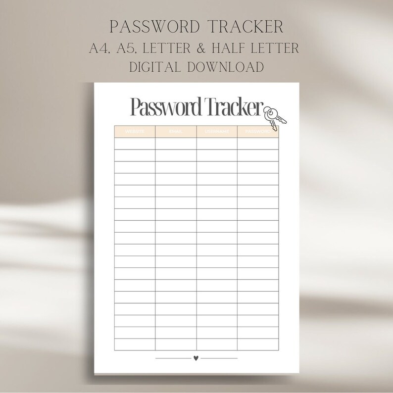Printable Password Tracker Fillable Password Organizer Minimalistic ...