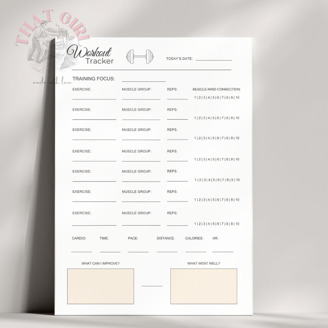 Printable Workout Tracker Daily Exercise Log Fitness Journal Workout ...