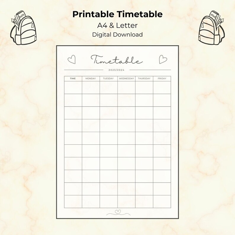 Printable Timetable School Schedule Work Time Schedule Curriculum Plan ...