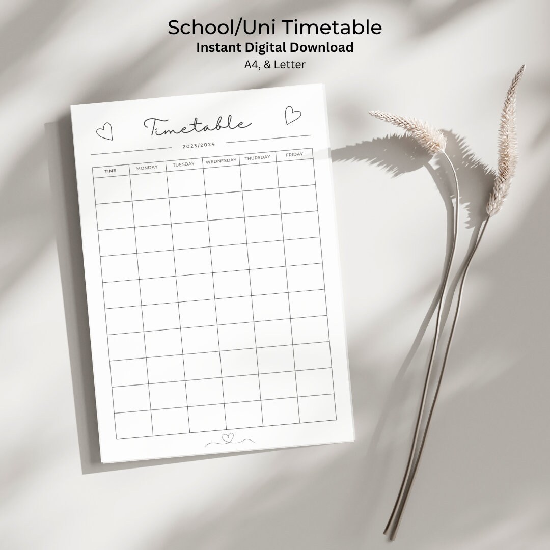 Printable Timetable School Schedule Work Time Schedule Curriculum Plan ...