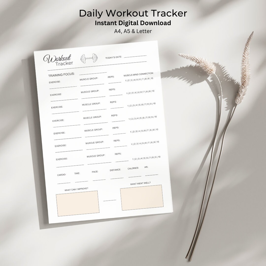 Printable Workout Tracker Daily Exercise Log Fitness Journal Workout ...