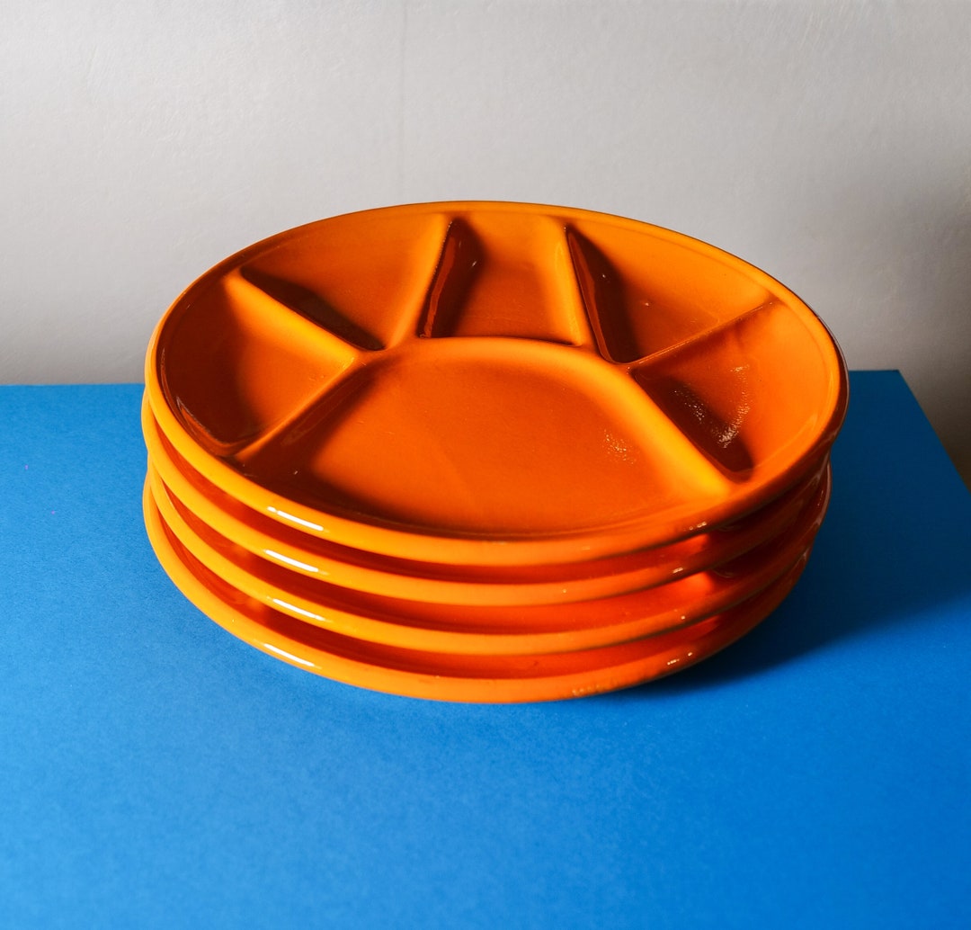 Raclette and Old Fondue Plates in Orange Ceramic Plate Service of 4 - Etsy