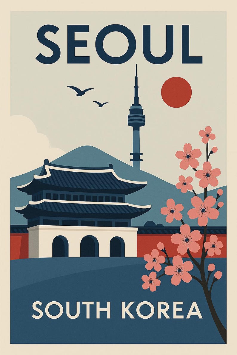 Seoul South Korea Travel Poster – Vintage Style Digital Print, Korean ...