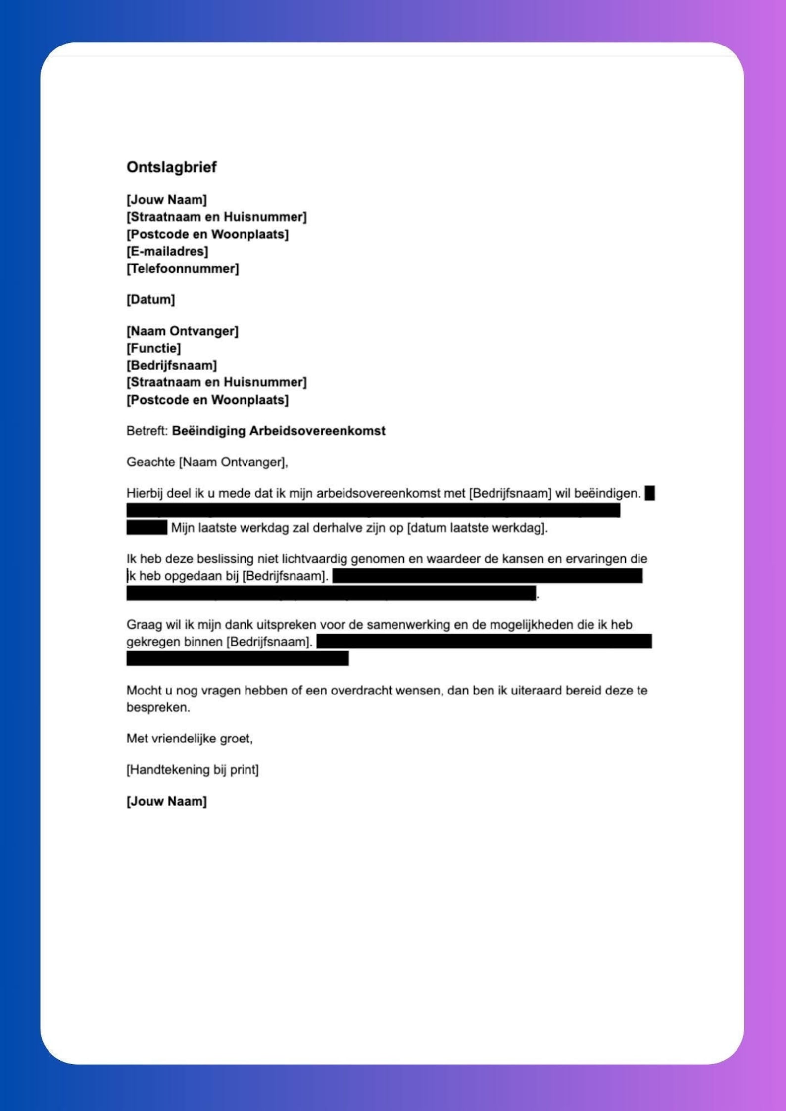 Editable Resignation Letter Dutch, Word Template, Dutch Resignation ...