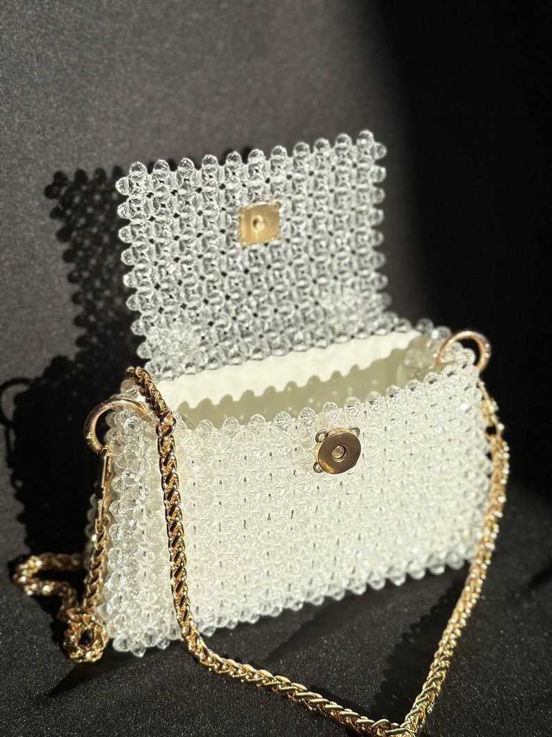 Crystal Clear Bead Bag, Bead Shoulder Bag, White Women Bag, Bead Bag ...