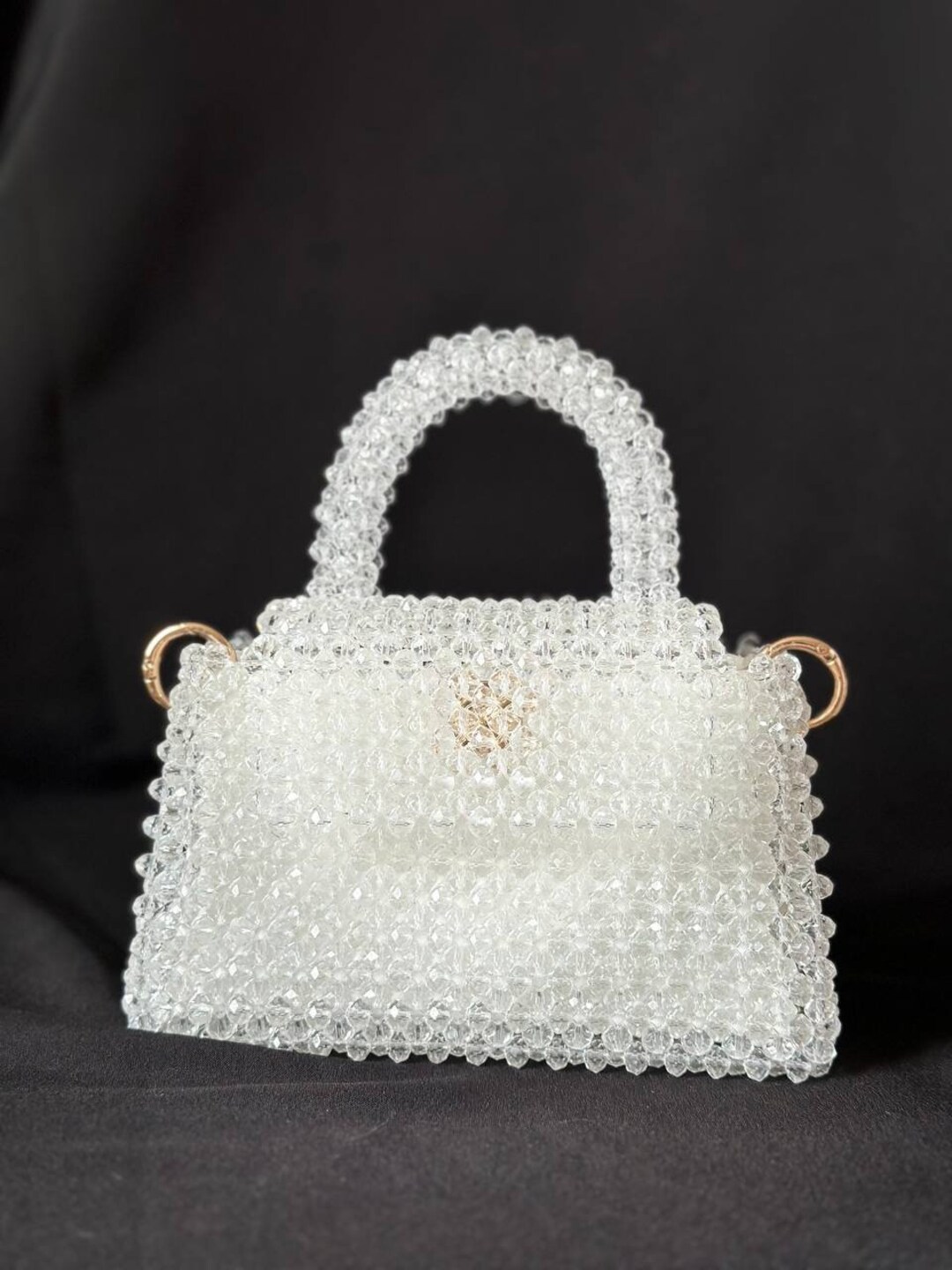 Crystal Clear Bead Bag, Bead Shoulder Bag, White Women Bag, Bead Bag ...