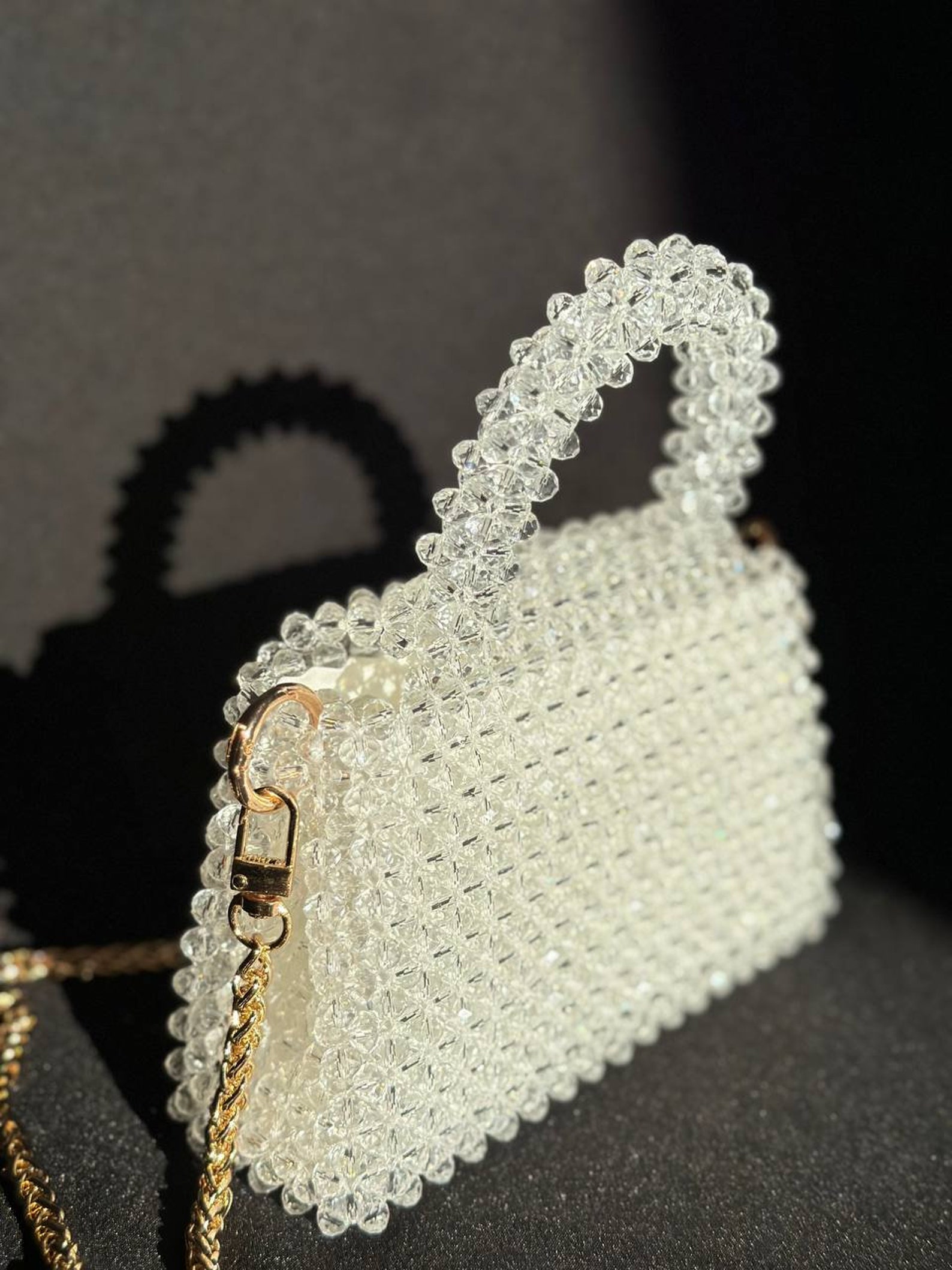 Crystal Clear Bead Bag, Bead Shoulder Bag, White Women Bag, Bead Bag ...