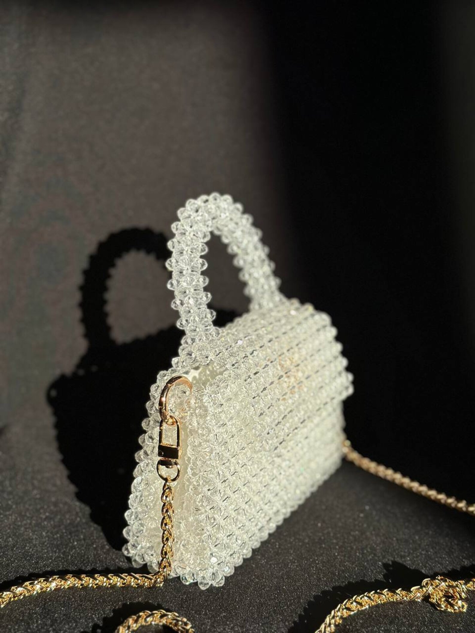 Crystal Clear Bead Bag, Bead Shoulder Bag, White Women Bag, Bead Bag ...