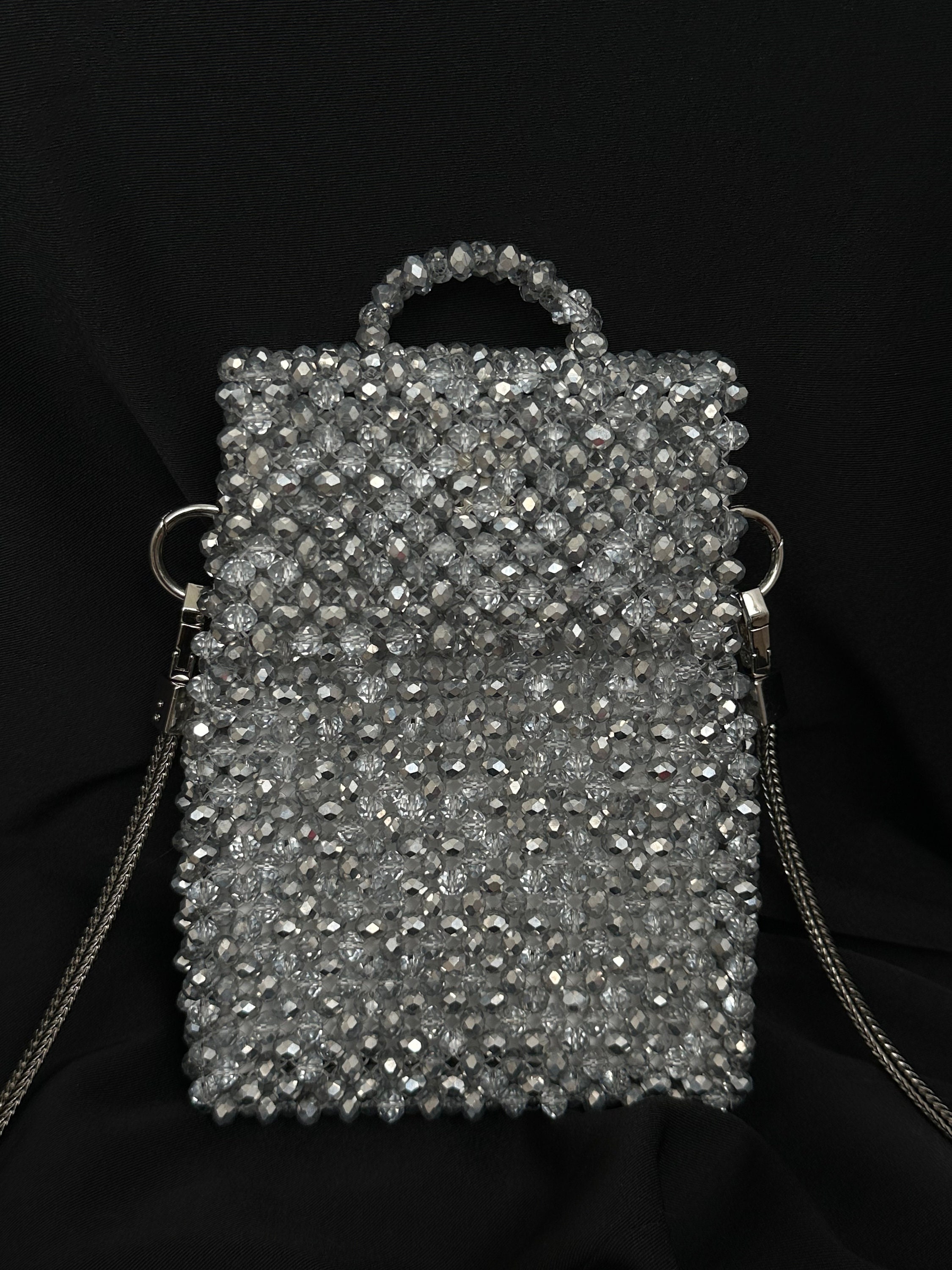 Crystal Beaded Bag, Silver Crystal Bag, Phone Case, Crystal Phone Case ...
