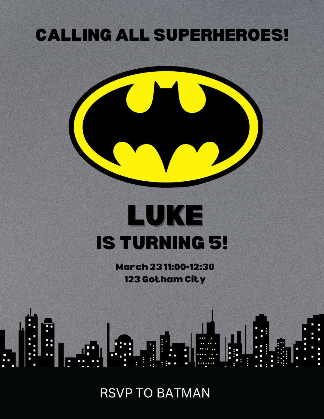 BATMAN BIRTHDAY INVITATION. Boy Birthday Party Invitation With Batman ...
